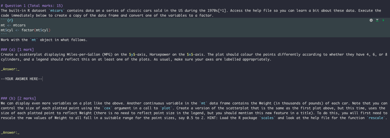 Solved # Question 1 (Total marks: 15) The built-in R dataset | Chegg.com