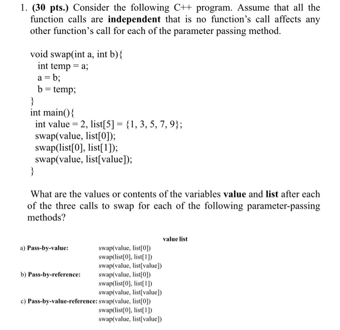 Solved 1. (30 pts.) Consider the following C++ program. | Chegg.com Solved 1. (30 pts.) Consider the following C++ program. | Chegg.com