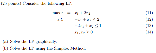 Solved (25 points) Consider the following LP: maxz= s.t. | Chegg.com
