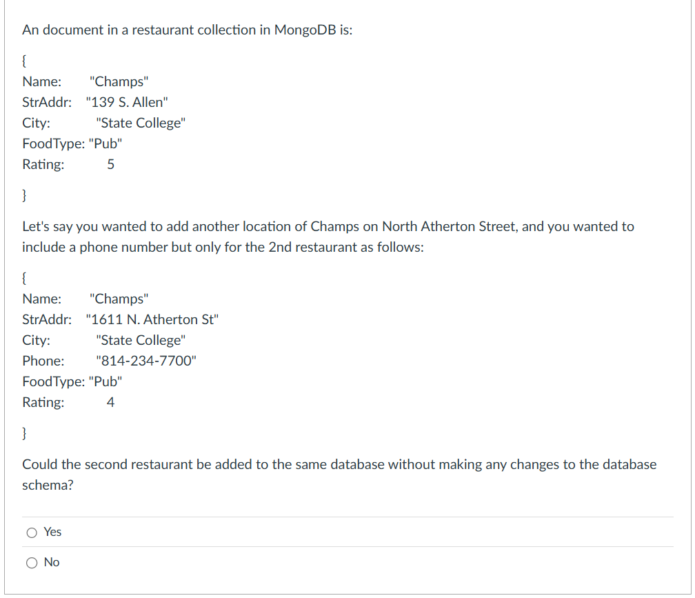Solved An document in a restaurant collection in MongoDB | Chegg.com