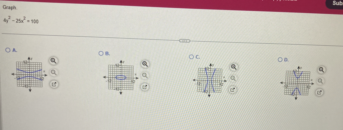 Solved Graph. 4y2−25x2=100 A. B. c. D. | Chegg.com