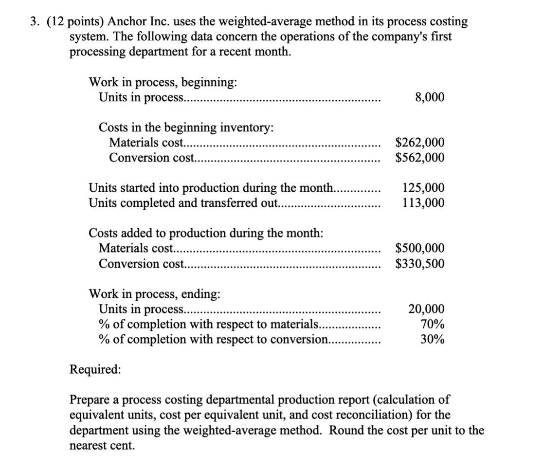 Solved (12 ﻿points) ﻿Anchor Inc. uses the weighted-average | Chegg.com