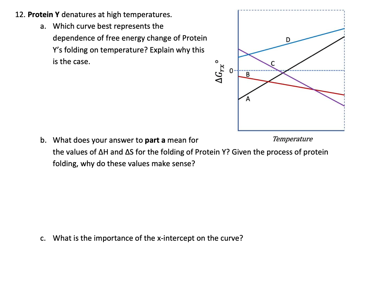 Solved 12. Protein Y denatures at high temperatures. a. | Chegg.com