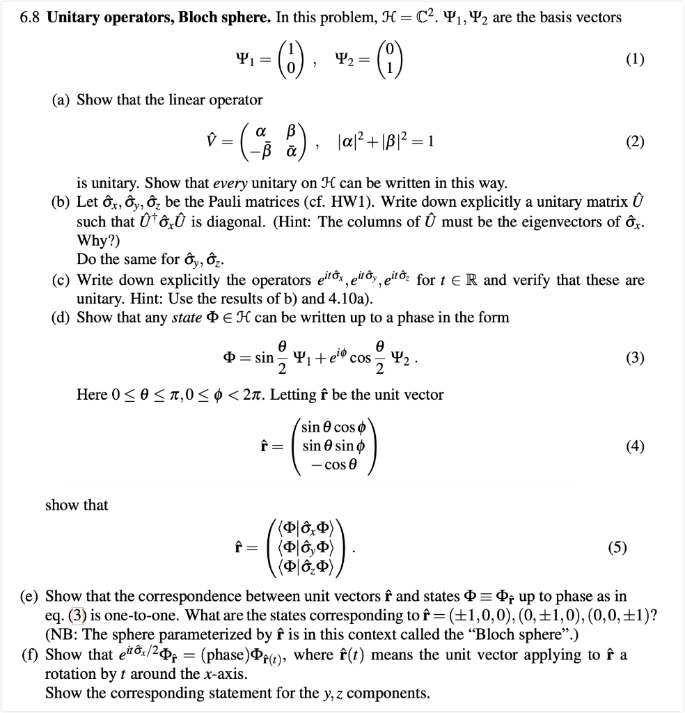 Solved 6.8 Unitary operators, Bloch sphere. In this problem, | Chegg.com