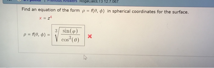 Solved Find an equation of the form rho = f(theta, phi) in | Chegg.com