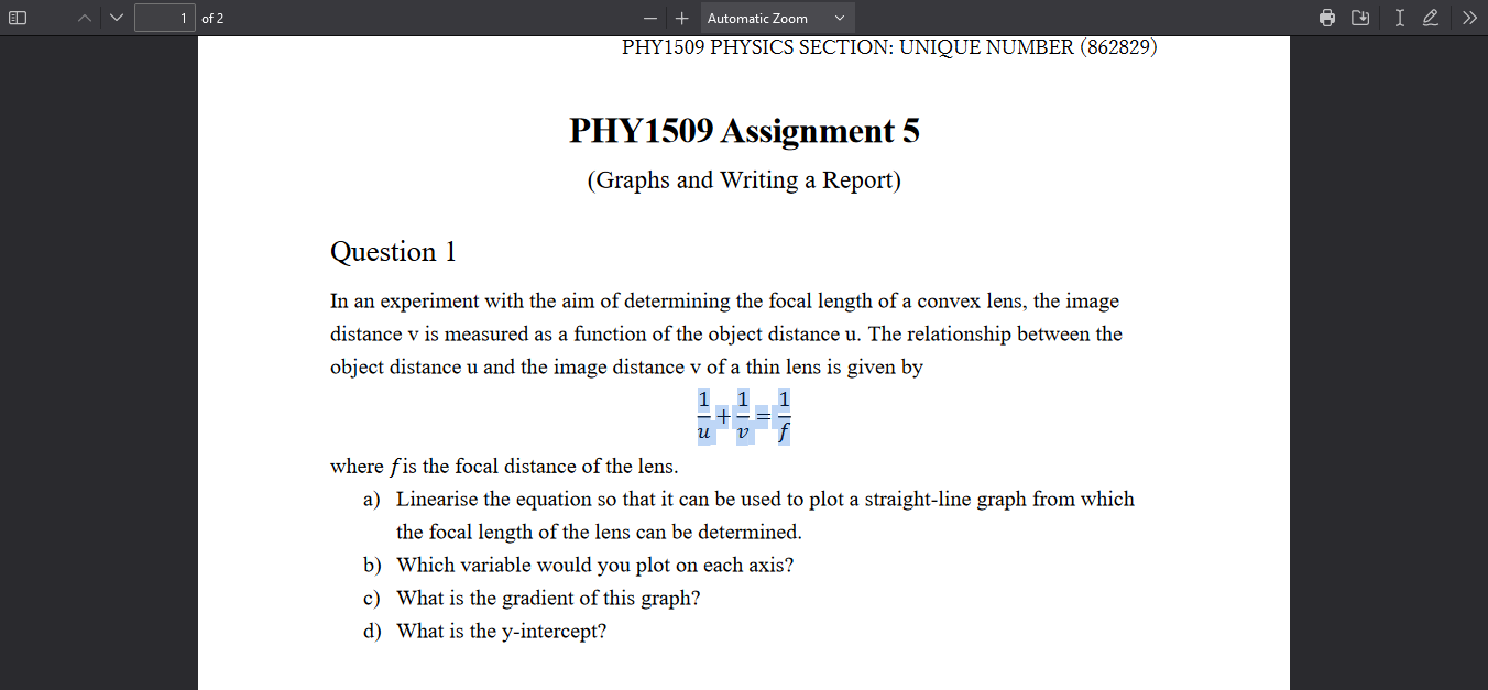 Solved PHY1509 Assignment 5 (Graphs and Writing a Report) | Chegg.com