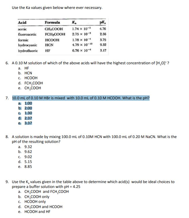 Solved Use the Ka values given below where ever necessary. | Chegg.com