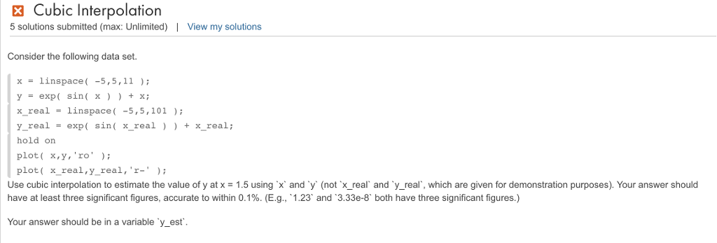 Solved Consider the following data set. x = linspace( | Chegg.com
