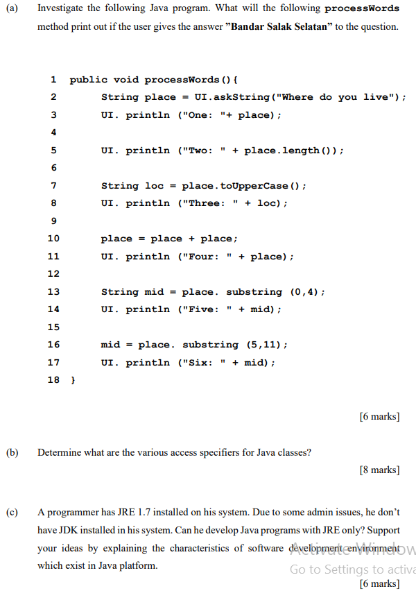 Solved (a) Investigate the following Java program. What will | Chegg.com