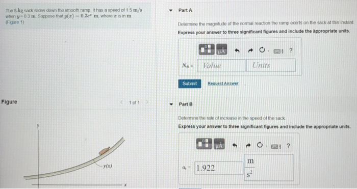Solved The 8kg sack slides down the smooth ramp it has a | Chegg.com
