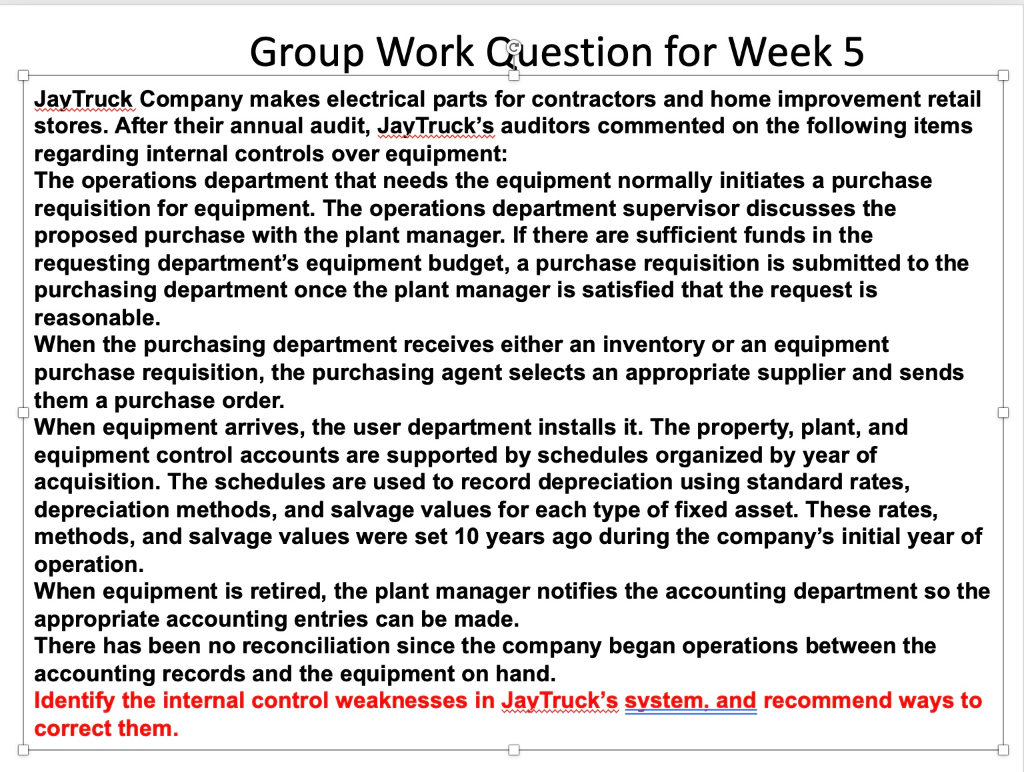 Solved Group Work Cuestion for Week 5 Jay Truck Company | Chegg.com