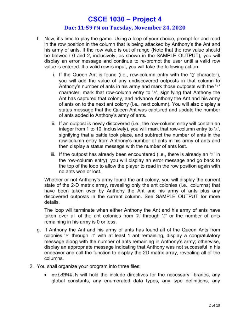 CSCE 1030 - Project 4 Due: 11:59 PM on Tuesday, | Chegg.com