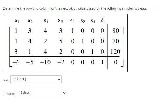Solved Determine the row and column of the next pivot value | Chegg.com