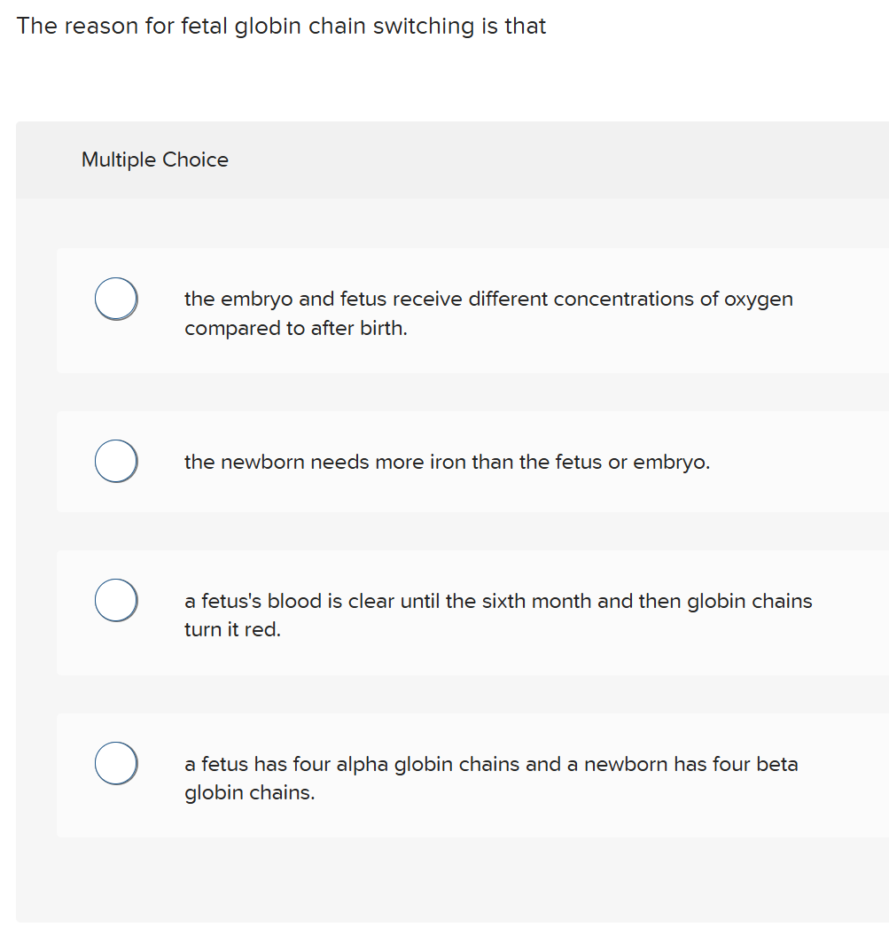 Solved The reason for fetal globin chain switching is | Chegg.com