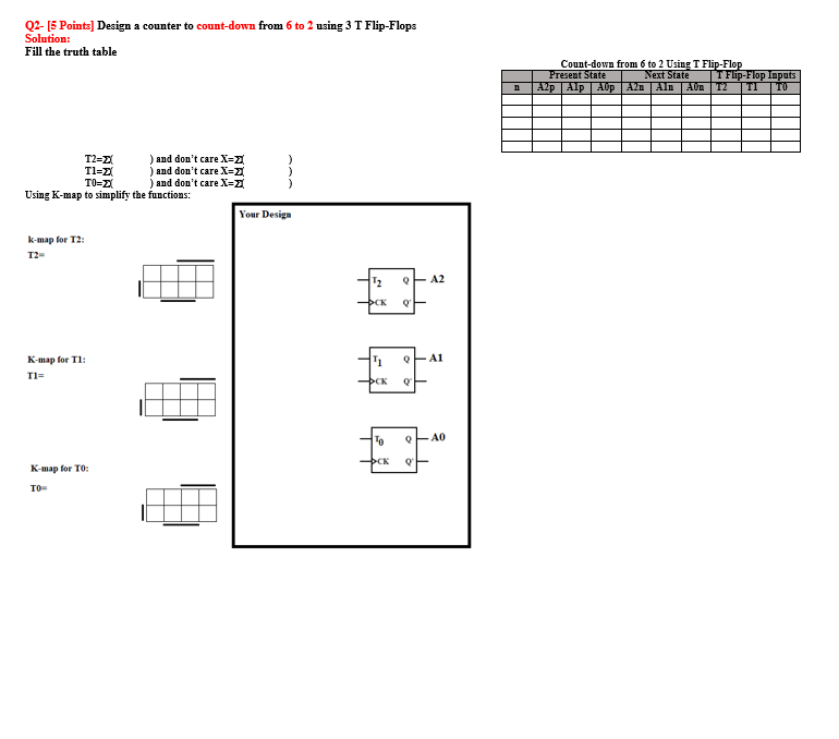 Solved Q2- [5 Points] Design a counter to count-down from 6 | Chegg.com