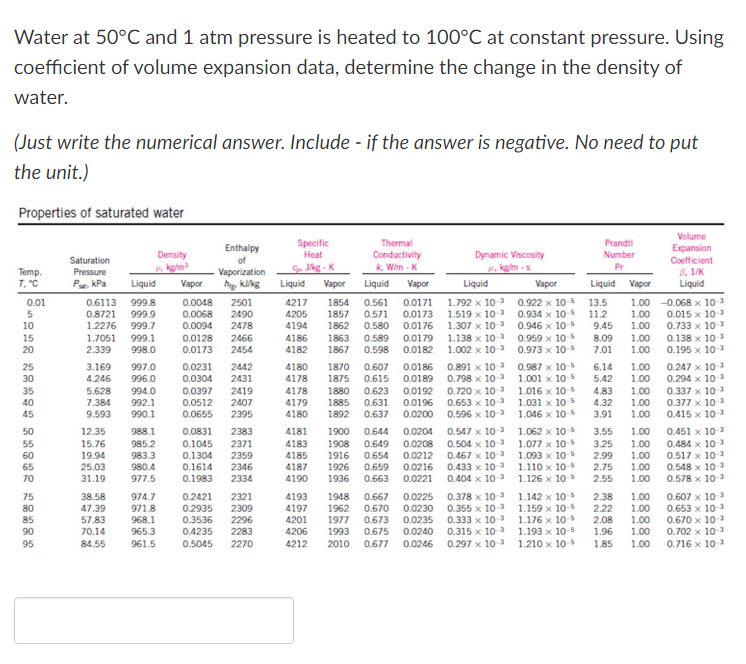 Solved Water at 50°C and 1 atm pressure is heated to 100°C | Chegg.com