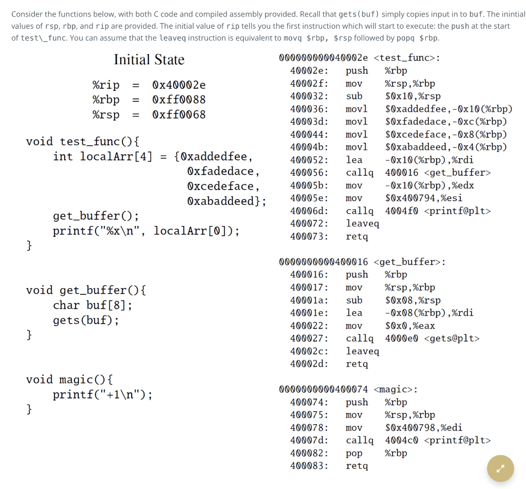 Solved Consider the functions below, with both C code and | Chegg.com