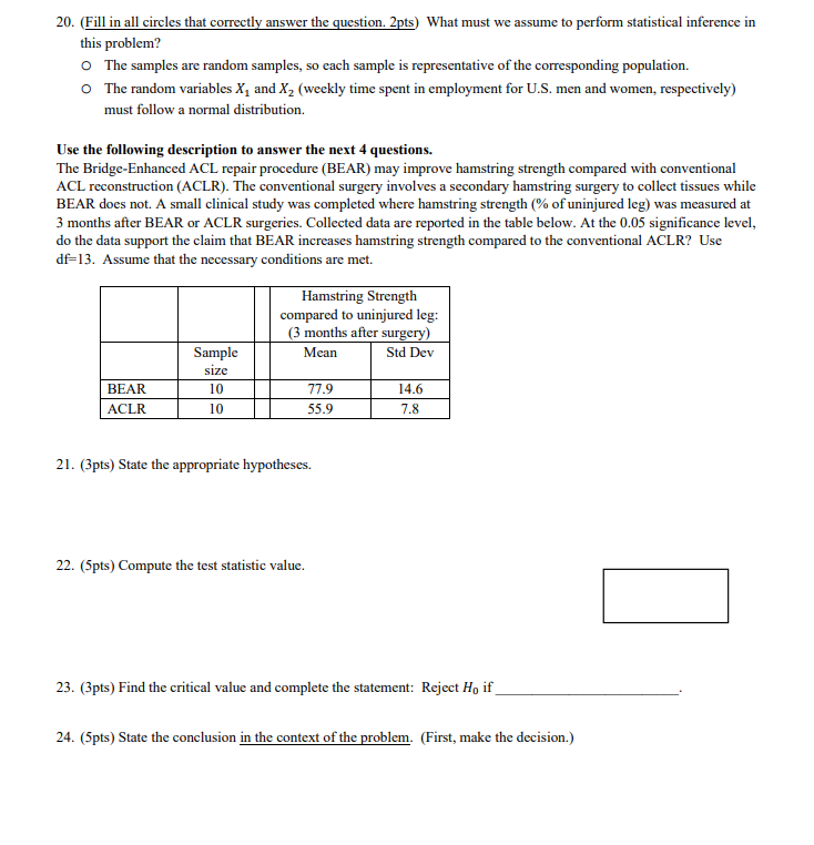 Solved 20. (Fill in all circles that correctly answer the | Chegg.com