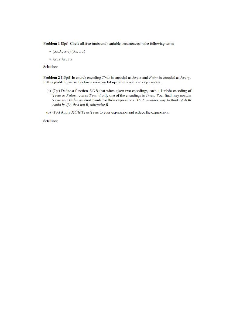 Problem 1 [8pt] Circle all free (unbound) variable | Chegg.com