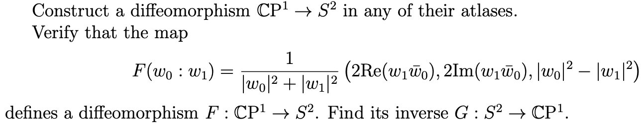 Construct a diffeomorphism CP1 → S2 in any of their | Chegg.com