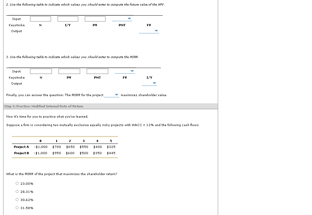 Solved 2 Use The Following Table To Indicate Which Values 