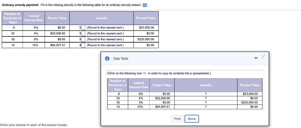Solved Ordinary annuity payment. Fill in the missing annuity | Chegg.com
