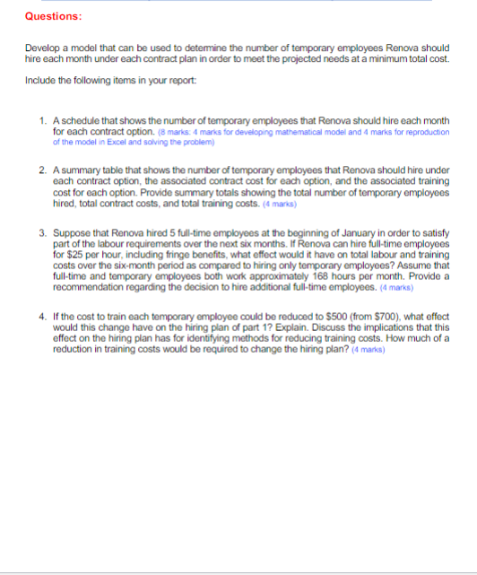 Solved Case: Workforce Scheduling Renova has two | Chegg.com