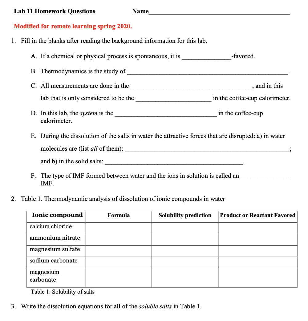 Solved Lab 11 Homework Questions Name Modified for remote | Chegg.com