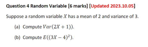 Solved Question 4 Random Variable [6 marks] [Updated | Chegg.com