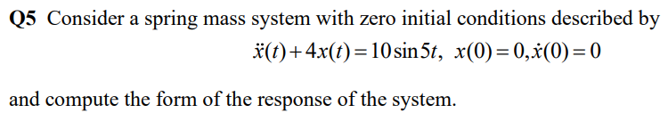 Solved Q5 Consider a spring mass system with zero initial | Chegg.com