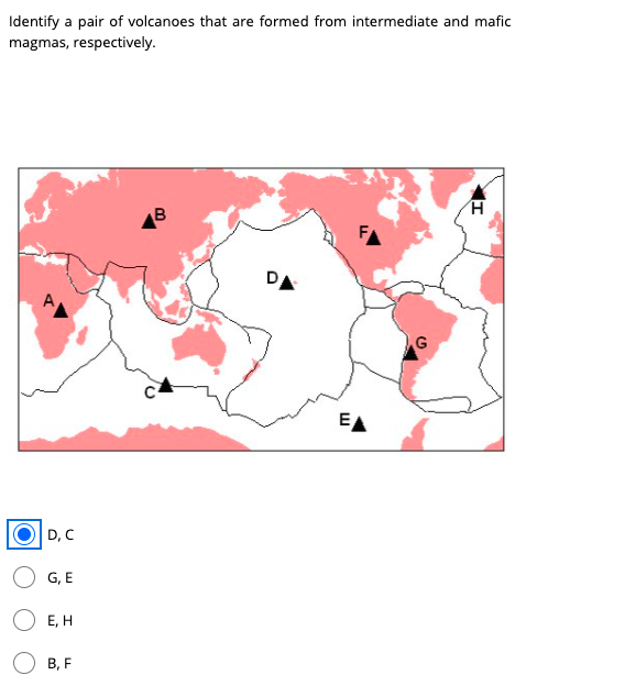 Solved Identify a pair of volcanoes that are formed from | Chegg.com