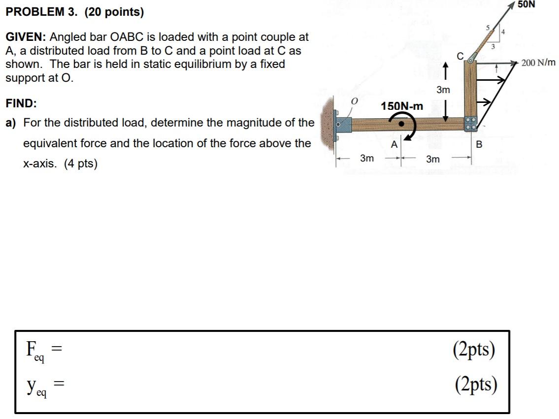Solved 50N PROBLEM 3. (20 points) GIVEN: Angled bar OABC is | Chegg.com