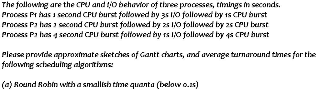 Solved The following are the CPU and I/O behavior of three | Chegg.com