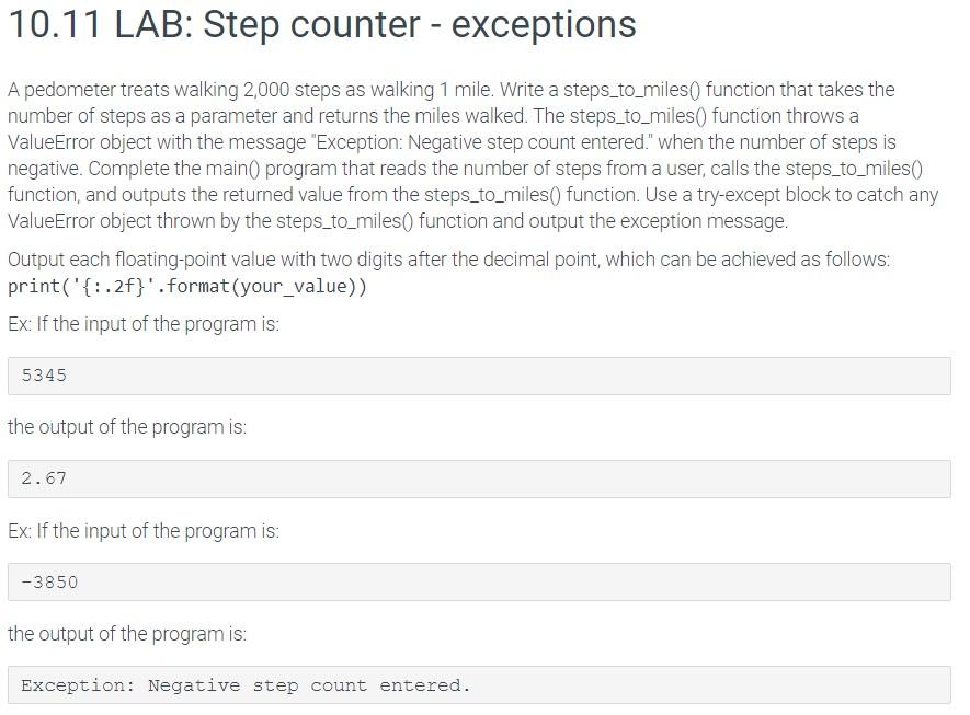 Solved 10.11 LAB: Step counter - exceptions A pedometer | Chegg.com Solved 10.11 LAB: Step counter - exceptions A pedometer | Chegg.com