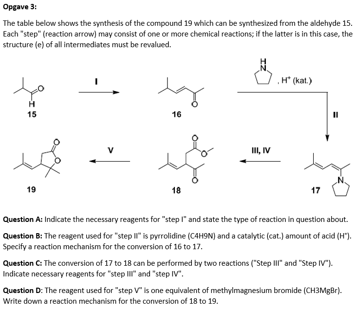 Solved Opgave 3: The table below shows the synthesis of the | Chegg.com