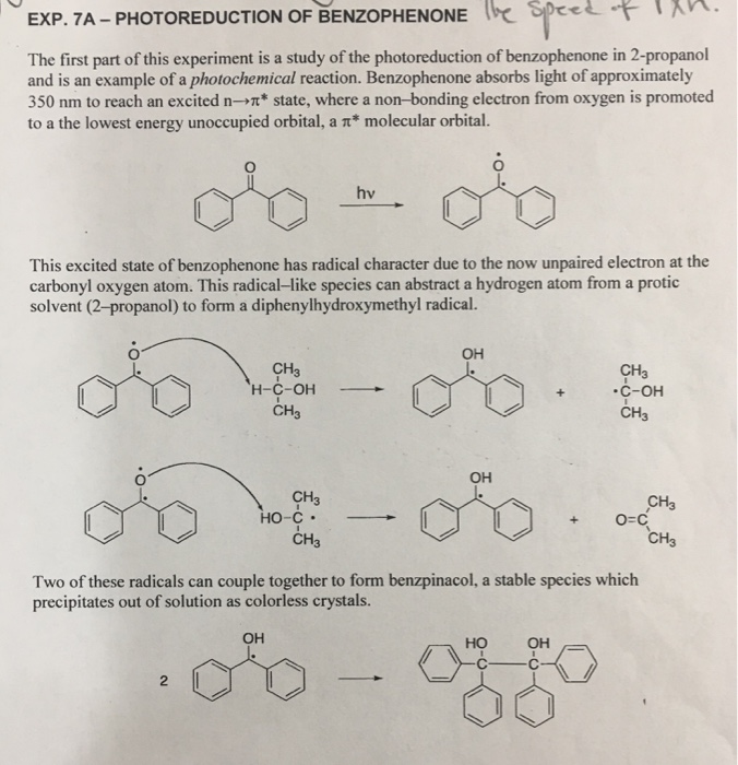 EXP. 7A - PHOTOREDUCTION OF BENZOPHENONE be Speet | Chegg.com