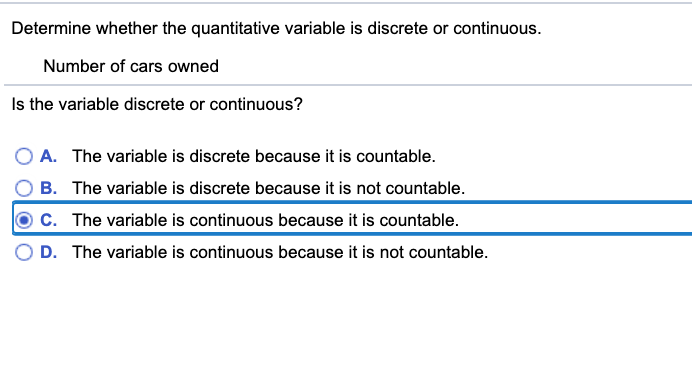 Solved Determine whether the quantitative variable is | Chegg.com
