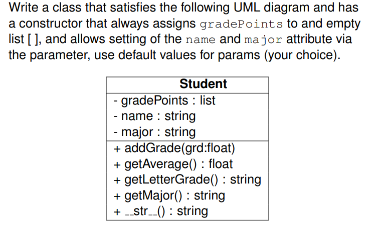 Solved Write A Class That Satisfies The Following Uml 