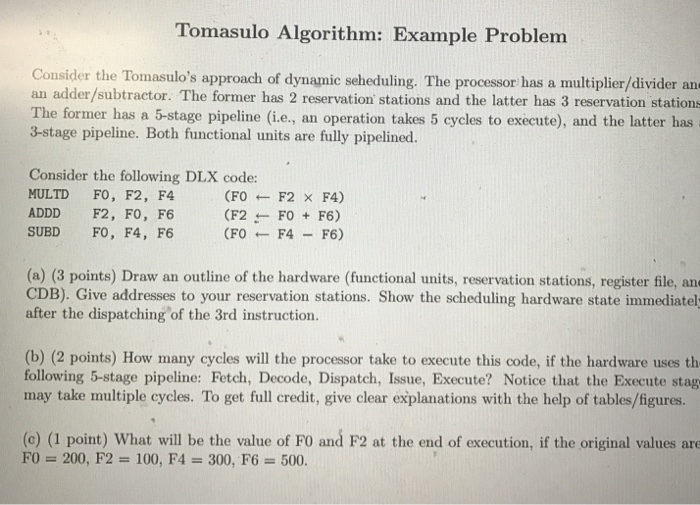 Consider the Tomasulo's approach of dynamic | Chegg.com