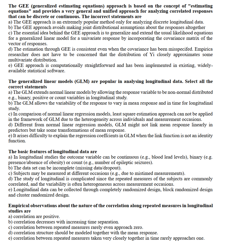 Solved The GEE (generalized estimating equations) approach | Chegg.com