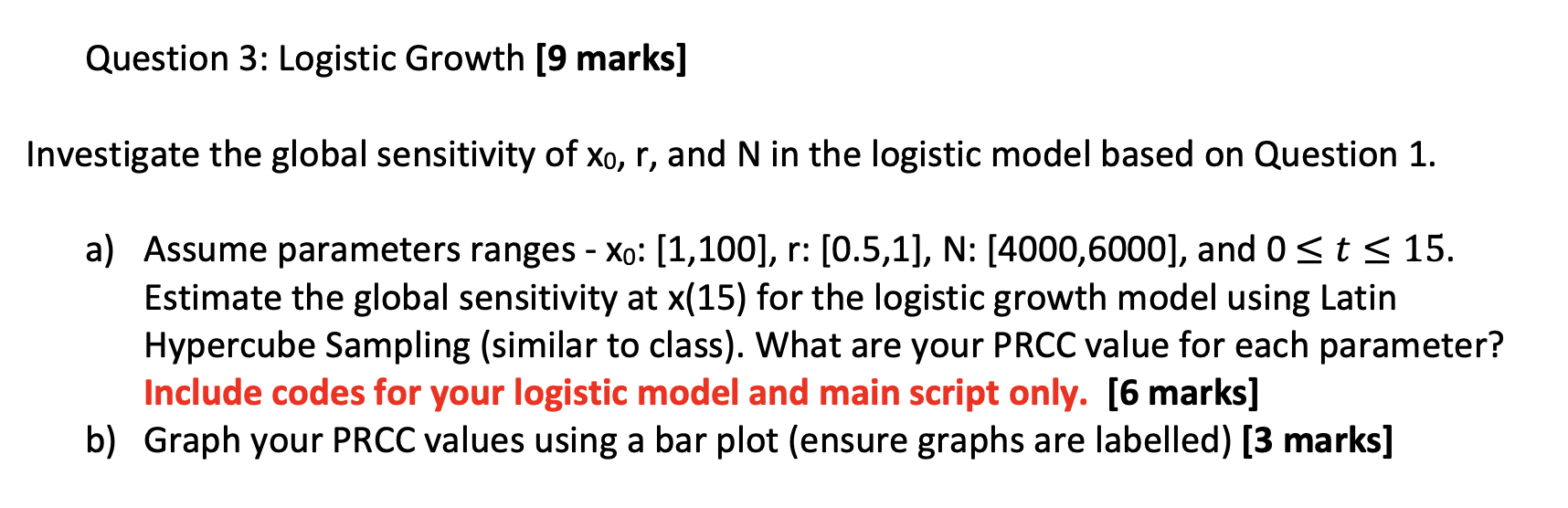 Solved Investigate the global sensitivity of x0,r, and N in | Chegg.com
