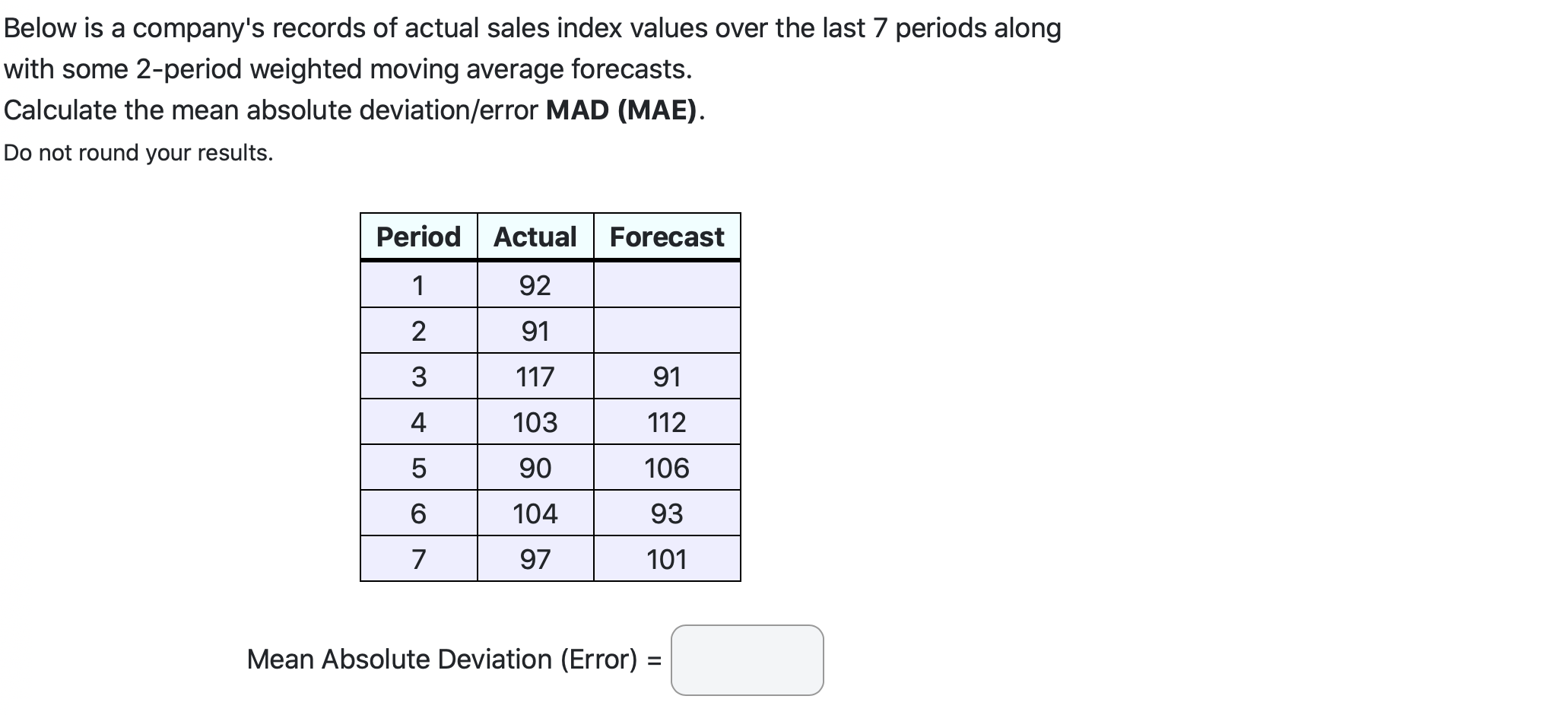 Solved The following table shows actual sales and 2-period | Chegg.com