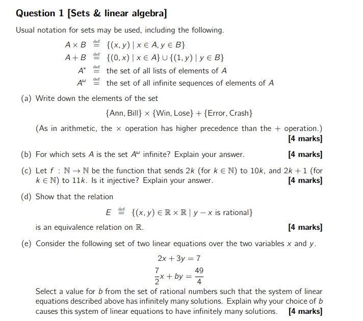 Solved Question 1 [Sets \& linear algebra] Usual notation | Chegg.com