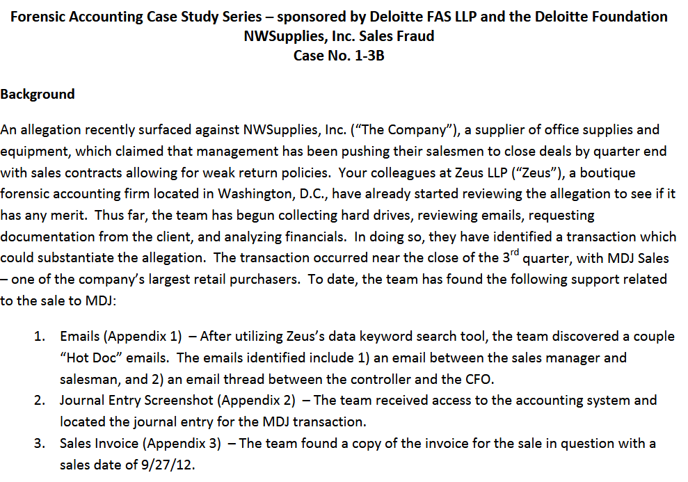Solved Forensic Accounting Case Study Series - sponsored by | Chegg.com