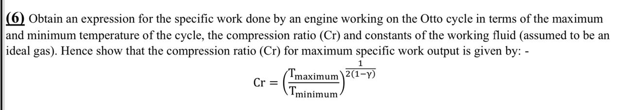 Solved (6) Obtain an expression for the specific work done | Chegg.com