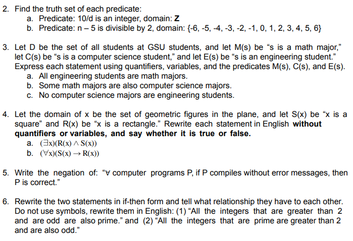 Solved 2. Find the truth set of each predicate a. Predicate: | Chegg.com