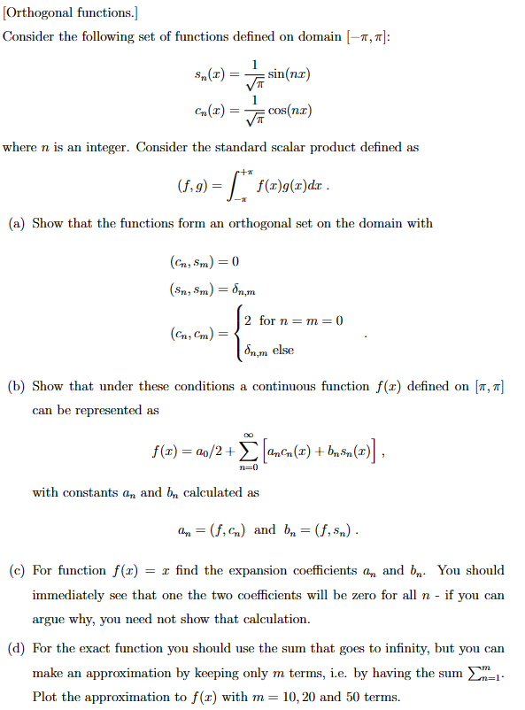 Solved [Orthogonal functions.] Consider the following set of | Chegg.com