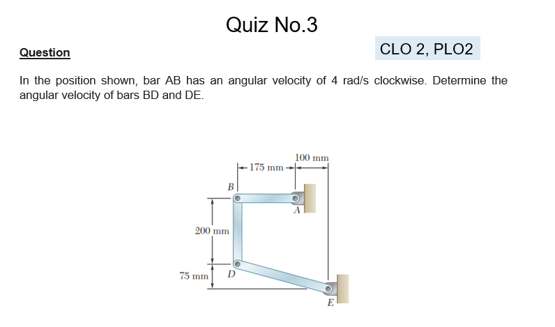 Solved Quiz No.3 Question CLO 2, PLO2 In the position shown, | Chegg.com