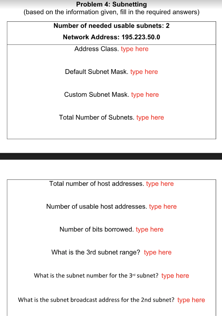 Solved Part M Ip Subnetting Problem 1 Custom Subnet Mask 4488