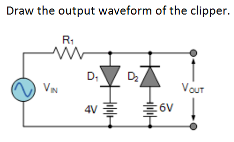 Solved Draw the output waveform of the clipper. R1 w D D2 | Chegg.com